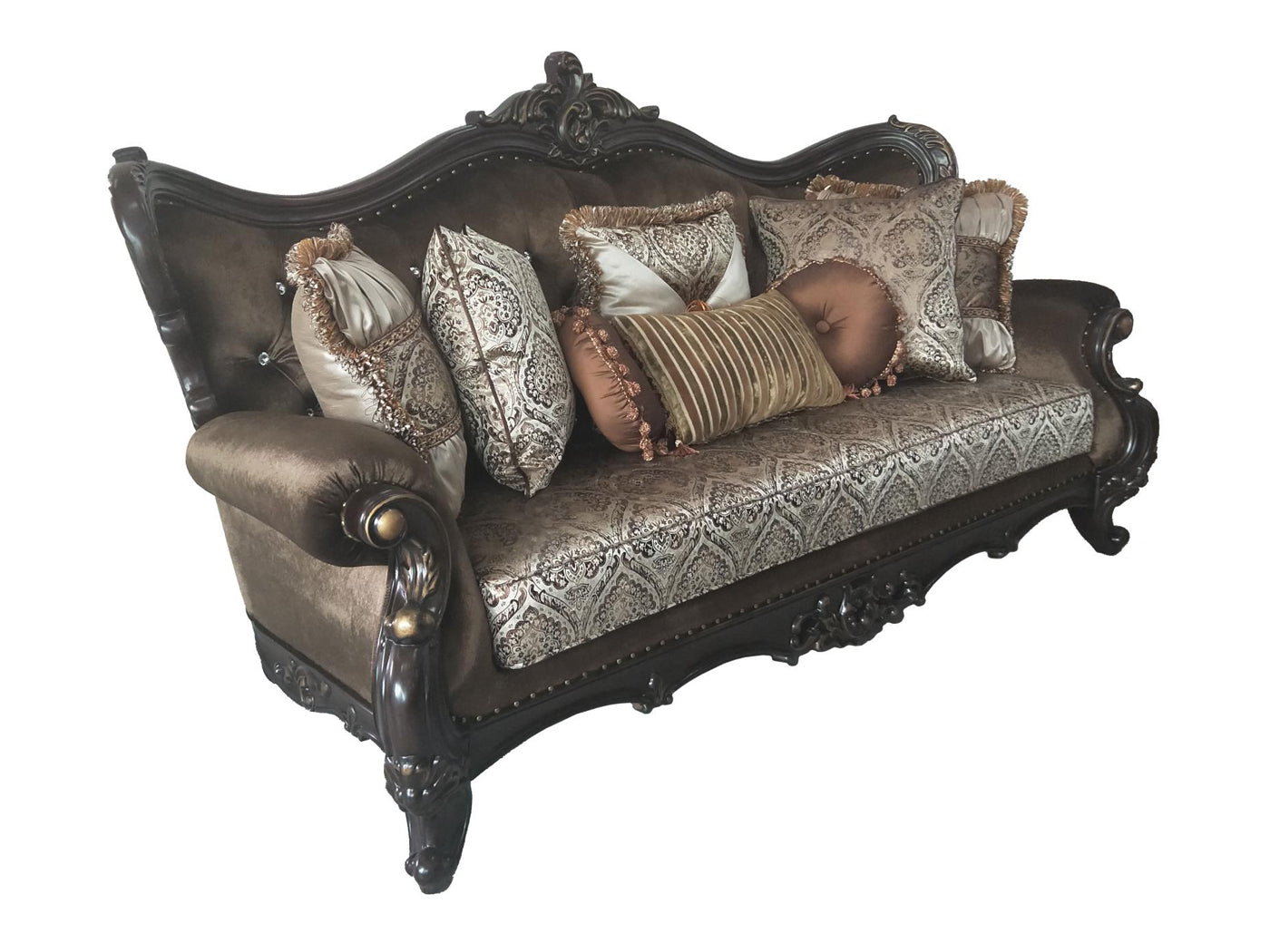 Aroma 90.5" Wide Cherry Wood Finish Traditional Sofa – Istanbul ...