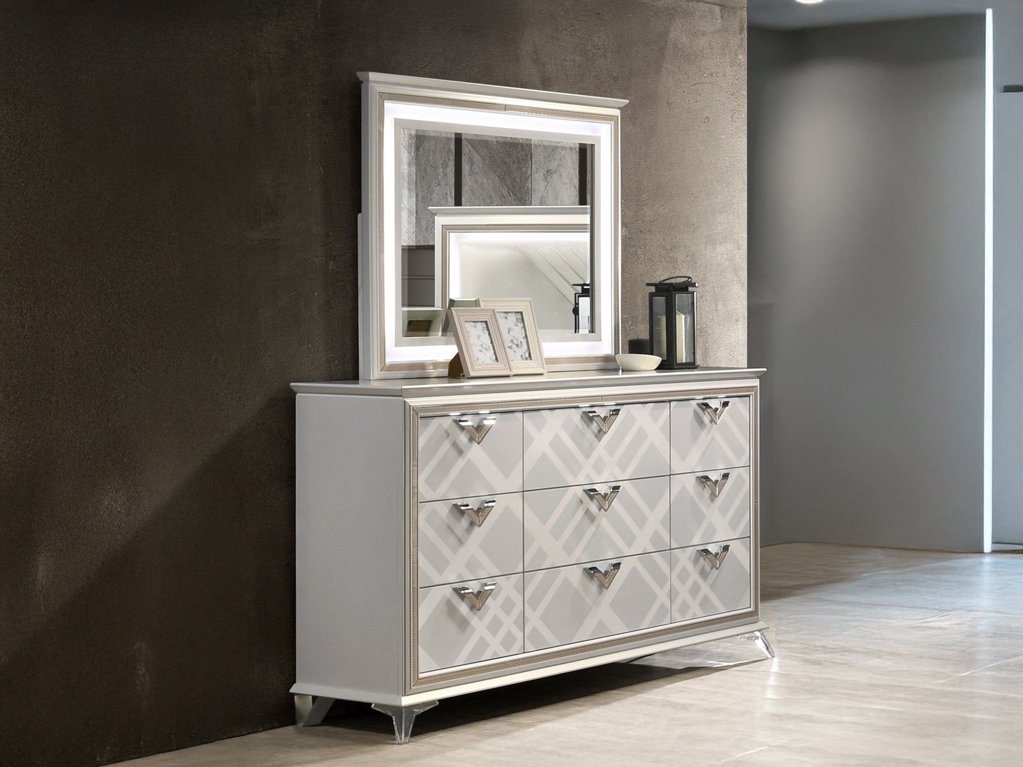 Brickfield 65" Wide 9 Drawer Built-in LED Dresser With Mirror ...