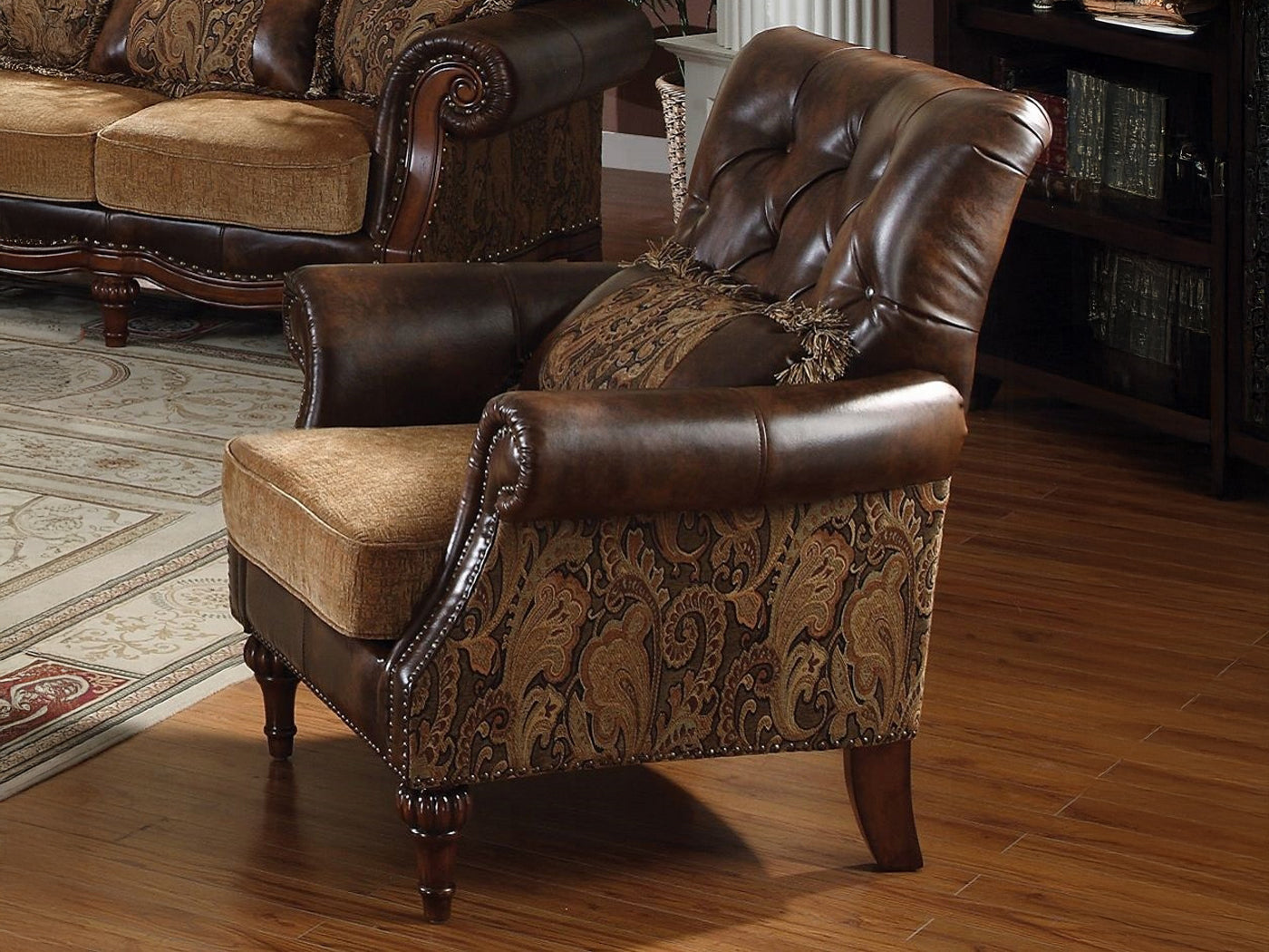 Dreena 38" Wide Faux Leather-Chenille Fabric Traditional Armchair ...