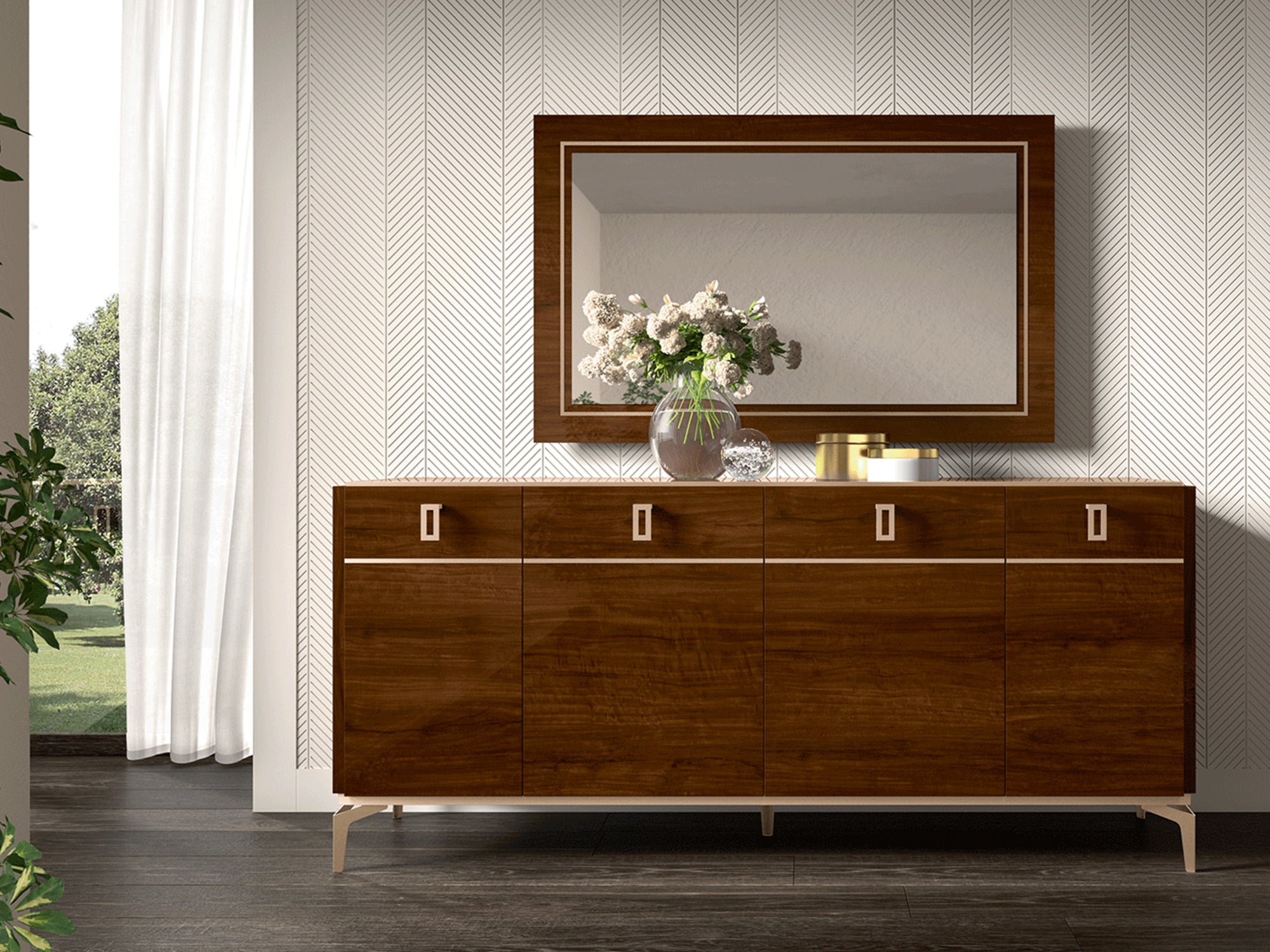 Eva 77" Wide 4 Door Buffet With Mirror – Istanbul Furniture - Home of ...