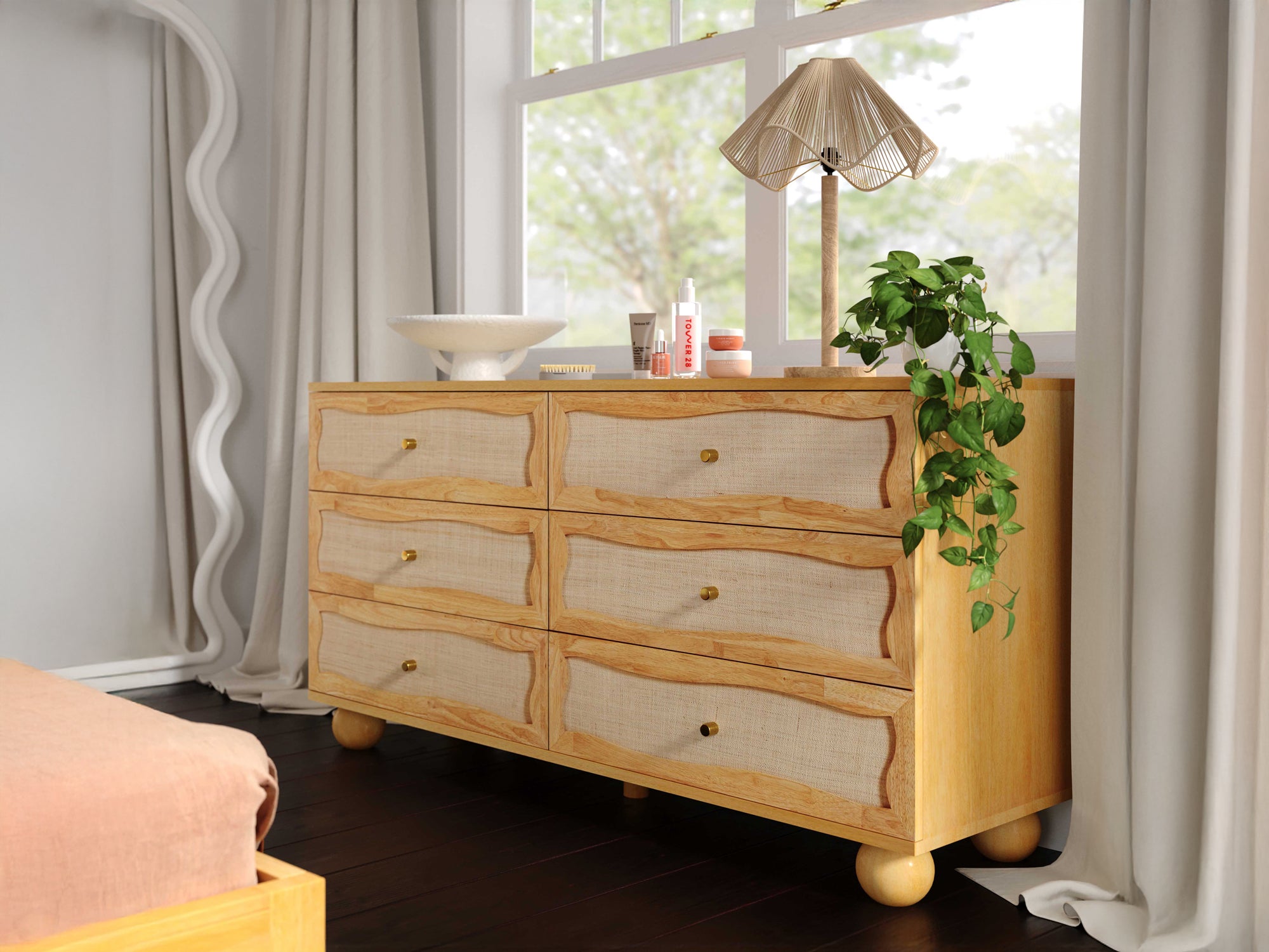 Grappa 62" Wide 6 Drawer Wood & Raffia Dresser – Istanbul Furniture ...