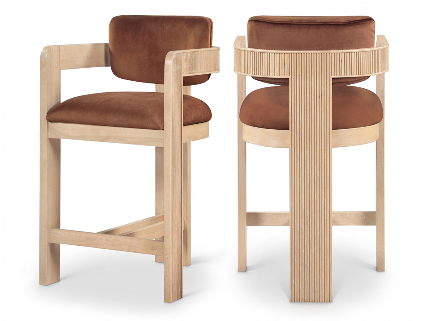 Sacha 20.5" Wide Natural Frame Velvet Bar Stool (Set of 2) – Istanbul ...