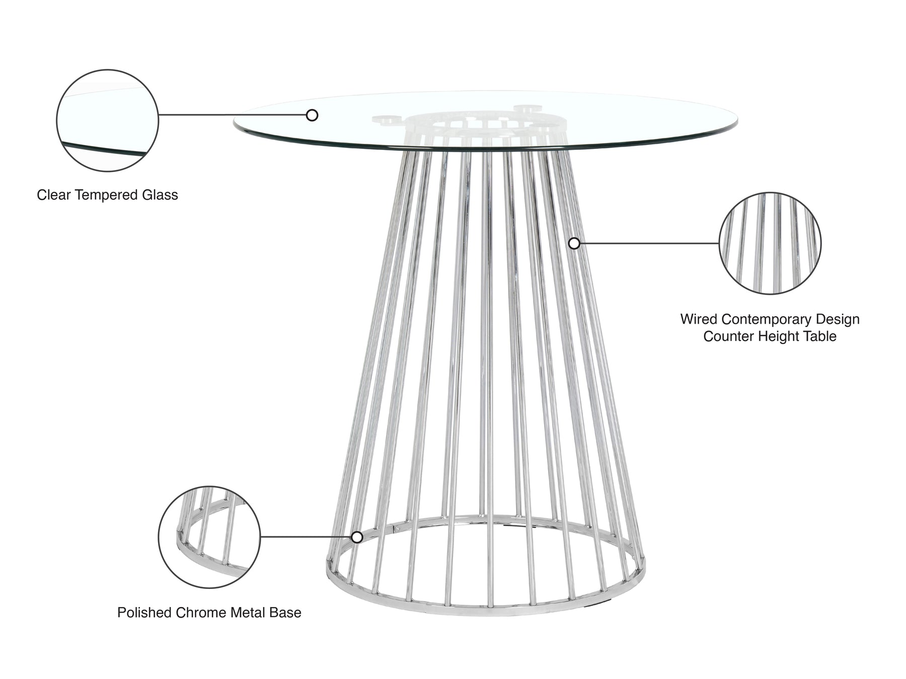 Gio Mer 40" Wide Round Glass Top Counter Height Dining Table – Istanbul ...