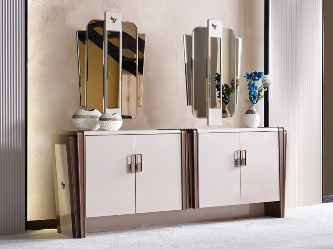 Nirvana Kanss 98" Wide 4 Door Buffet With Mirror – Istanbul Furniture ...