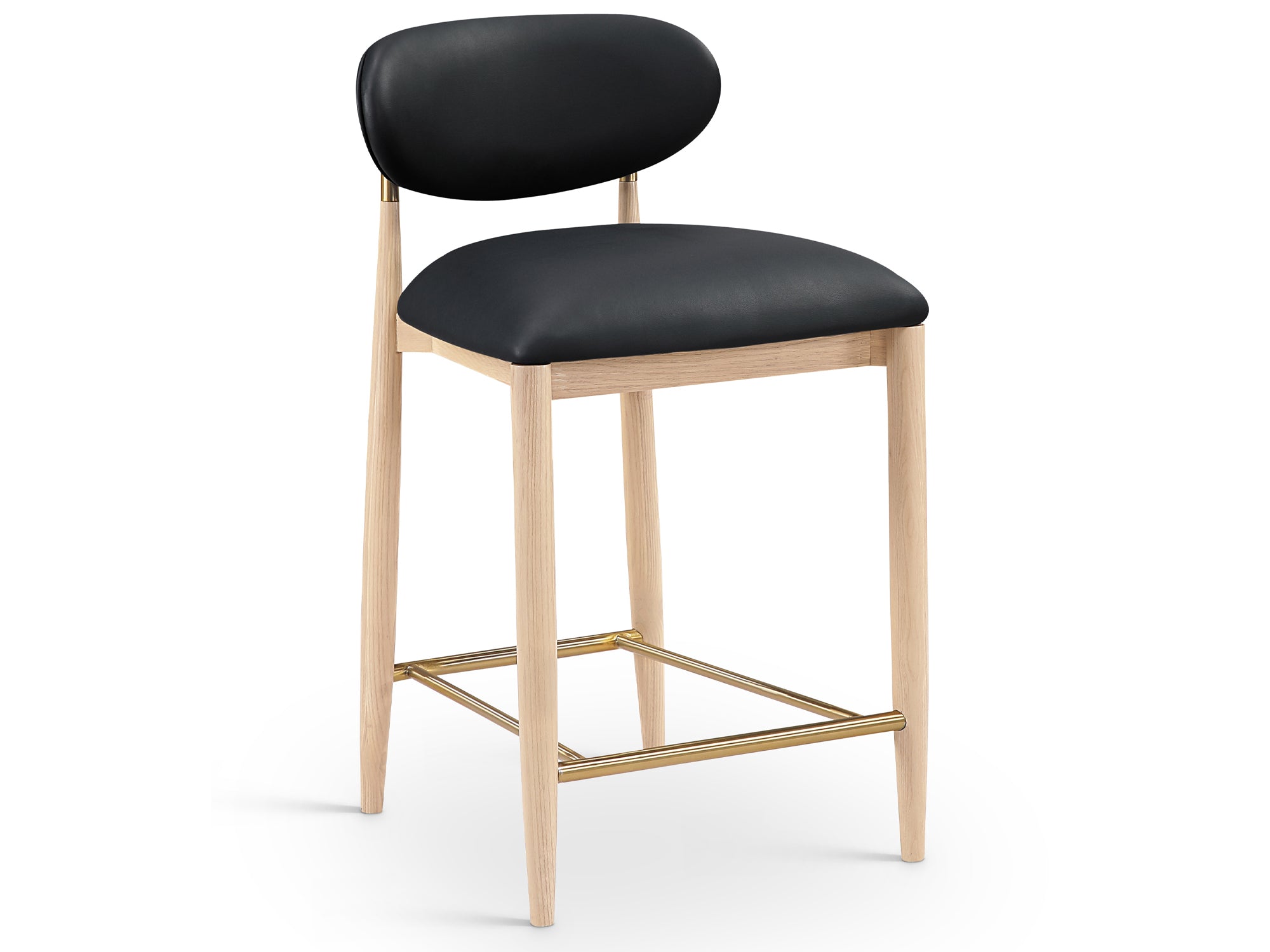 Riccio 20.3" Wide Vegan Leather Natural and Gold Frame Bar Stool ...