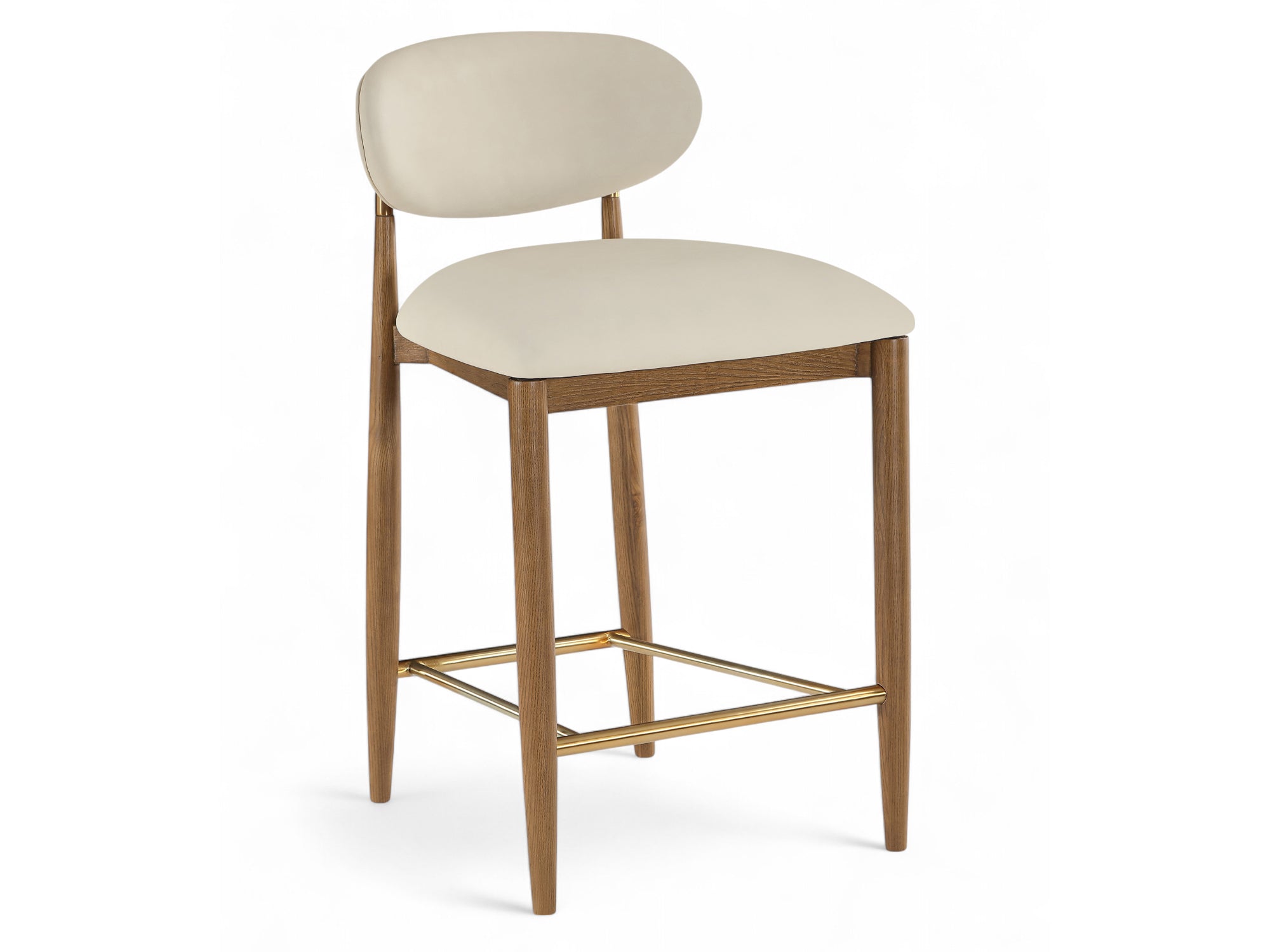 Riccio 20.3" Wide Vegan Leather Wooden and Gold Frame Bar Stool ...