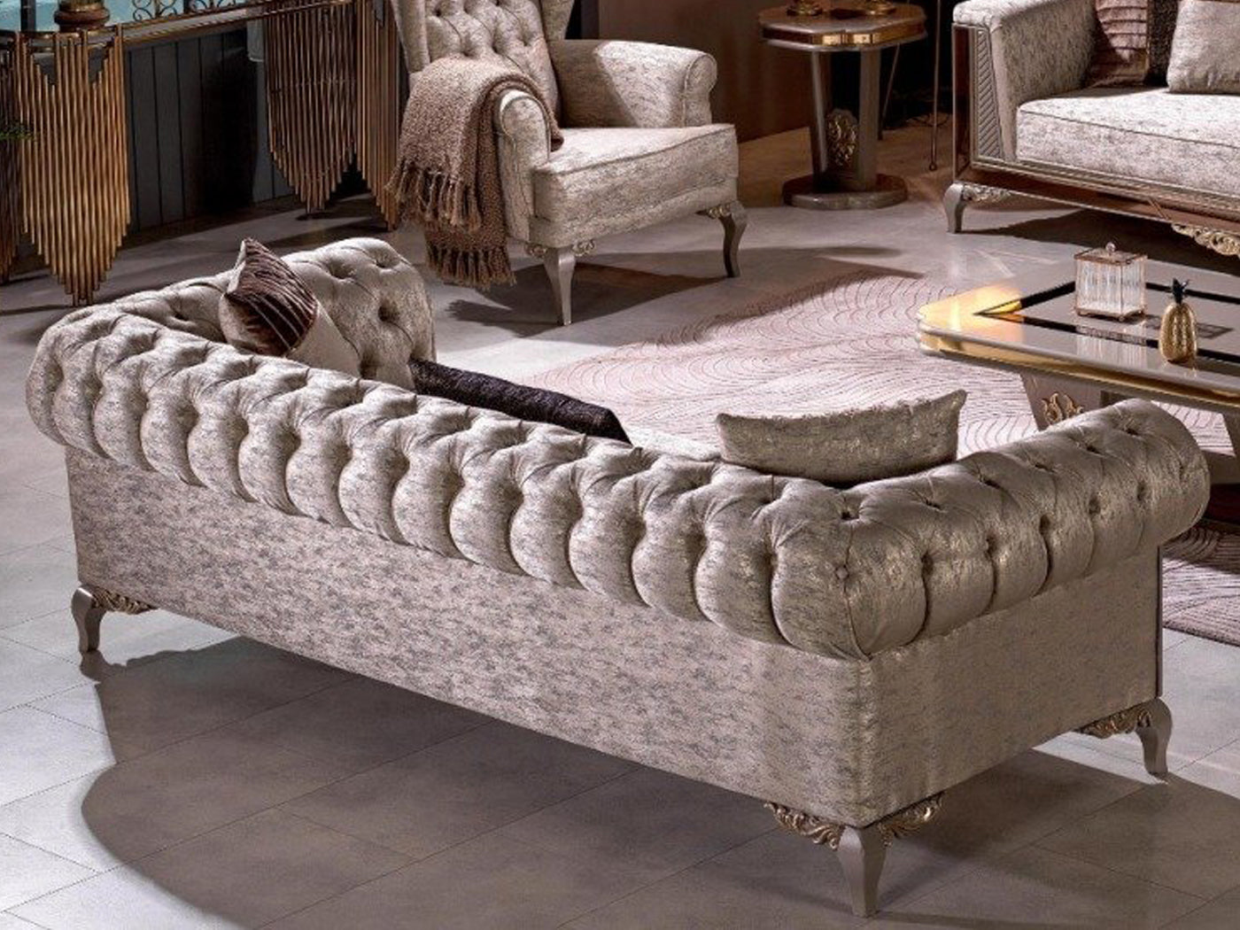 Verona Goss 92.5" Wide Rolled Arm Tufted Sofa – Istanbul Furniture ...