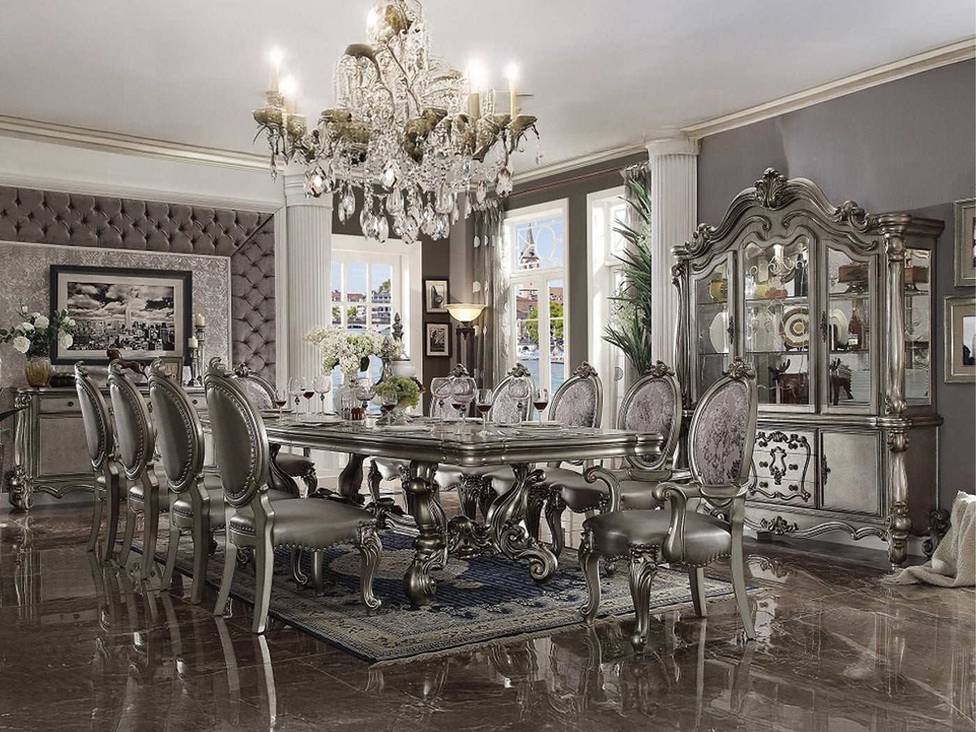 Versailles 6-8-10 Person Extendable Antique Finish Dining Room Set ...