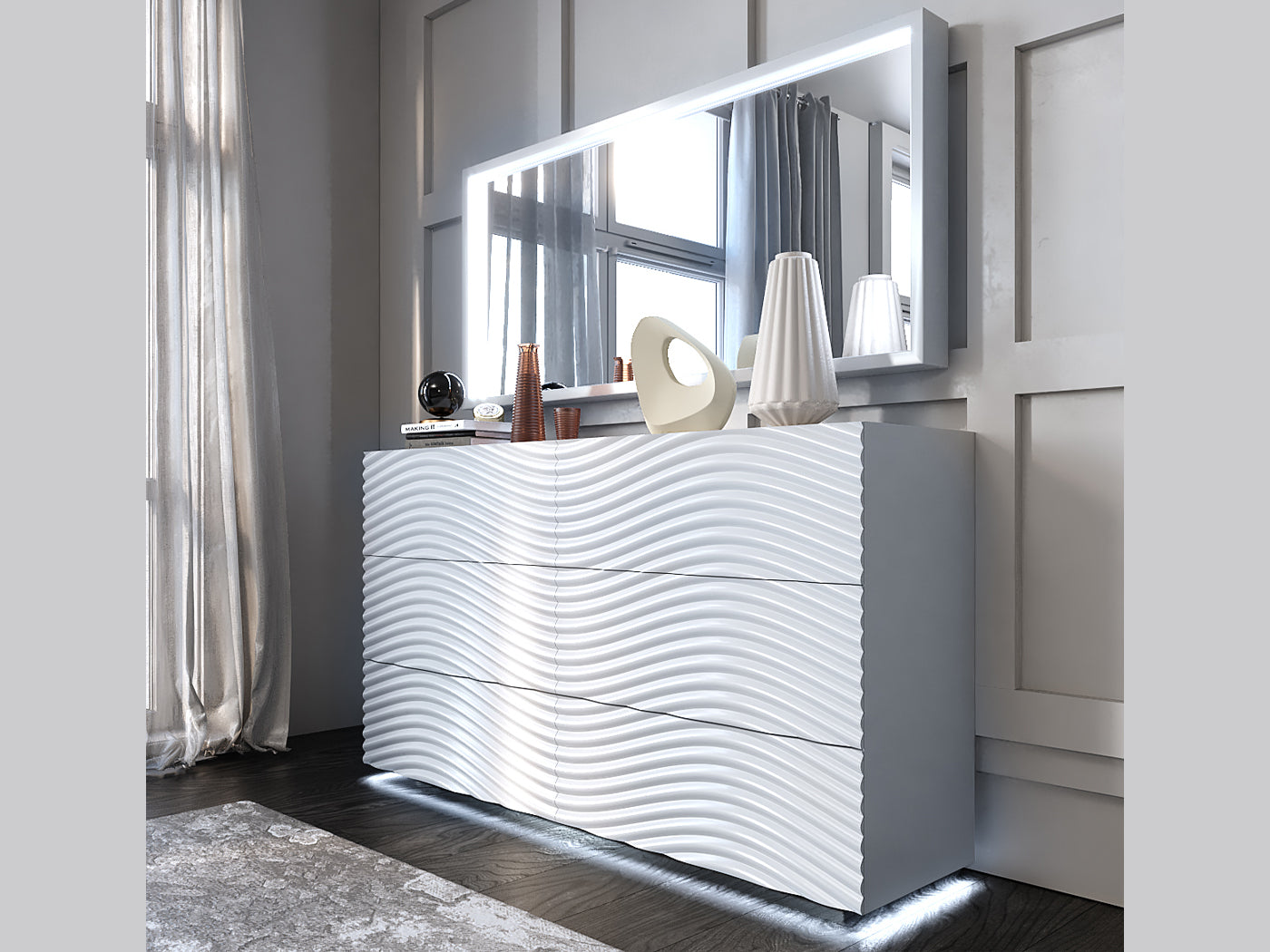 Wave 63" Wide 6 Drawer White Dresser with Mirror – Istanbul Furniture ...